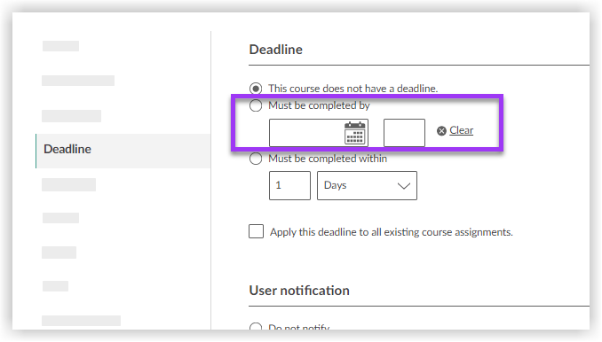 Learn - Set a deadline and reminder notifications for a Course – Kallidus