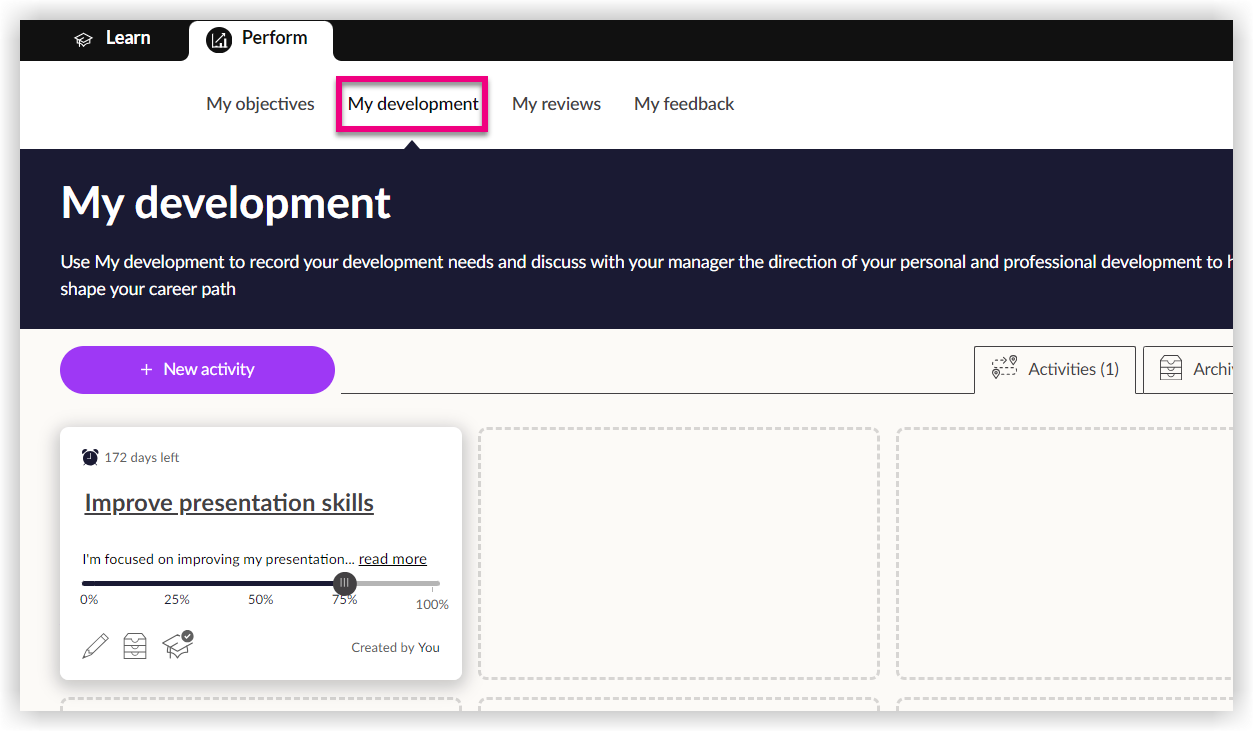 Perform - See all your Development activities – Kallidus