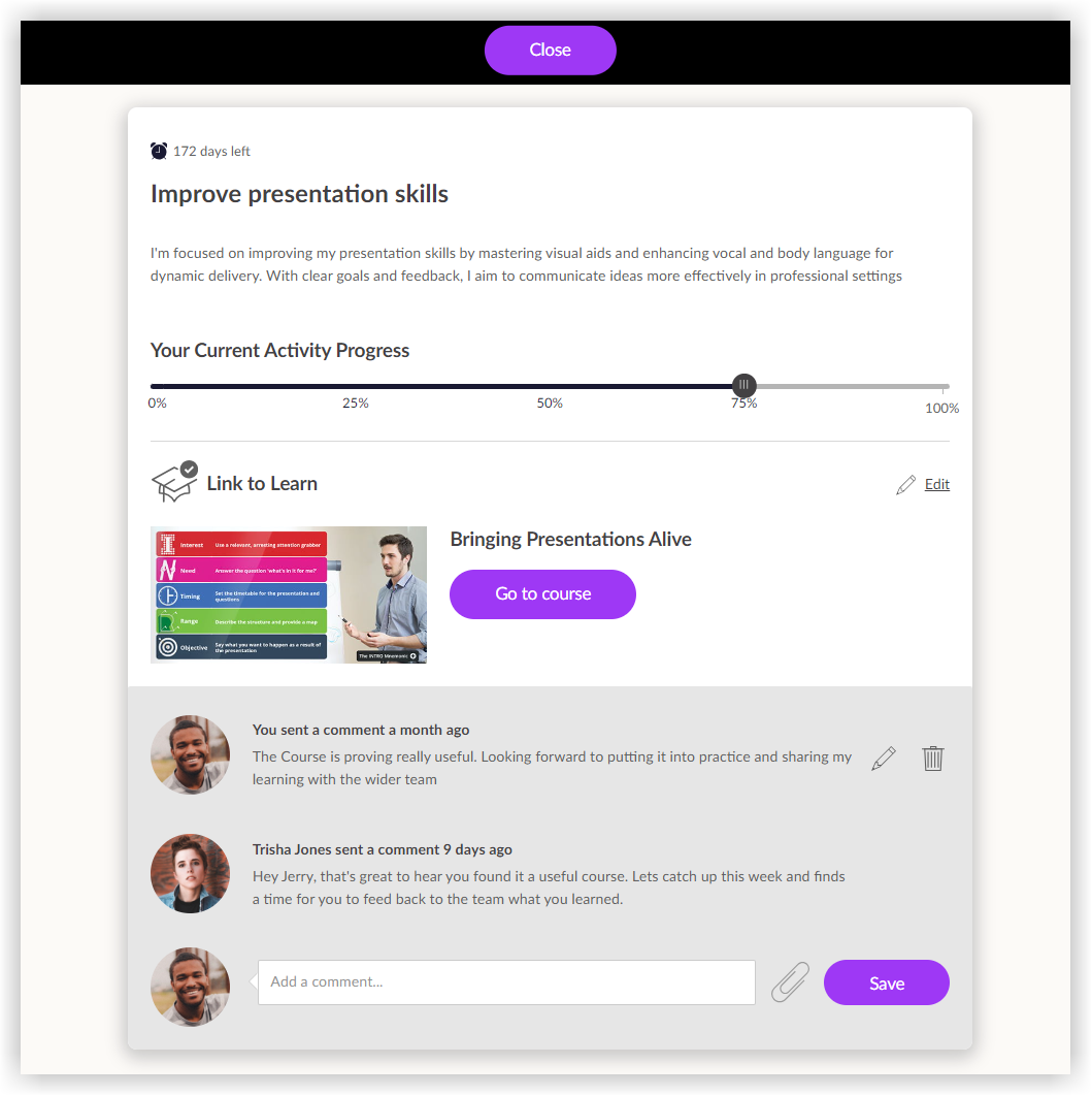 Perform - Track and review progress with Development activities – Kallidus