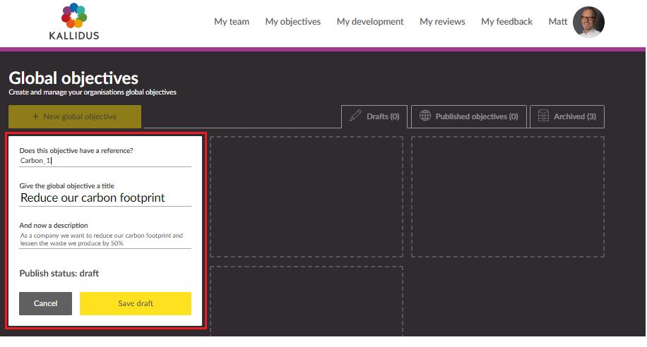 Perform - Create a global objective – Kallidus
